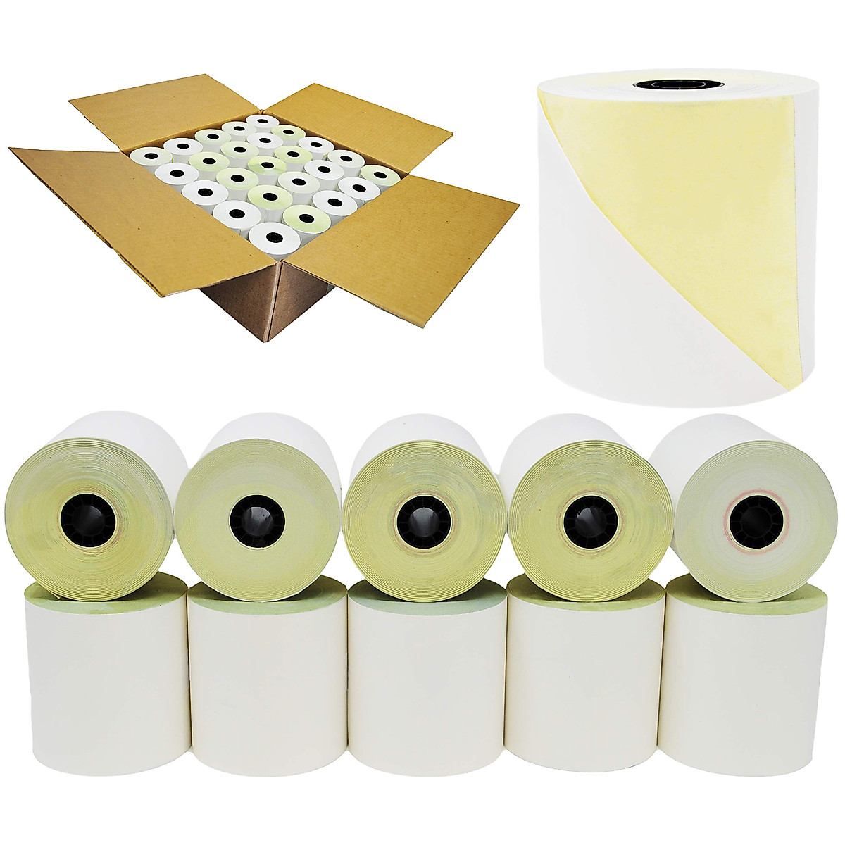 (32 Rolls) 2 Ply Carbonless Rolls 3" X 95 Feet White/Yellow Receipt Paper POS Cash Register Two Ply White/Canary for Star Micronics SP700 SP2000 UP389 Omni 480 TMU 220 250 Require Ribbons ERC30/34/38