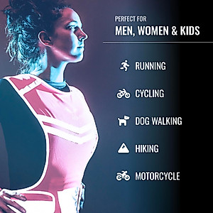 247 Viz Running Reflective Vest with Inside Pocket and 2 Bands, High Visibility Reflective Running Gear Safety Vest Straps for Men Women Kids for Night Running Walking Cycling