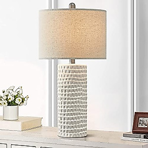 PORTRES 24.5" Modern Accent Ceramic Table Lamp Set of 2 for Bedroom White Desk Decor Bedside Lamps for Living Room Study Room Office Dorm Farmhouse Nightstand Lamp End Table Lamps