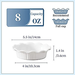 LOVECASA 8 OZ Ceramic Mini Pie Pans, 5.5 Inches Small Pie Dishes Ramekins with Ruffled Edge, Baking Pie Plates for Apple Pie, Quiche, Pot Pies, Tart, Oven and Microwave Safe, White, Set of 6