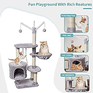 MIAO PAW 7Cat Tree Tower Condo Sisal Post Scratching Furniture Activity Center Play House Cat Bed Grey