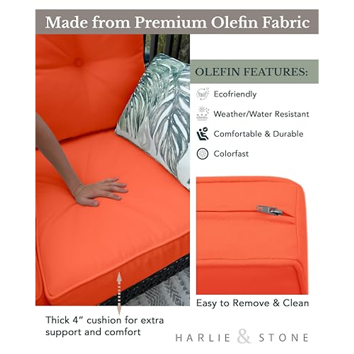 Harlie & Stone Outdoor Seat Cushion, Patio Chair Cushions, Outdoor seat Cushions Set of 2, Replacement Cushions for Outdoor Furniture, Outdoor Chair Cushion, 22 x 22 Outdoor Cushions - Orange