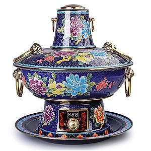 Chafing Dishes Saucepans With Lids Non Stick Hotel Cloisonne Copper Hot Pot Household Electric Carbon Dual-purpose Fire Boiler Old-fashioned Mutton Hotpot Craftsmanship (Color : A, Size : 34cm)