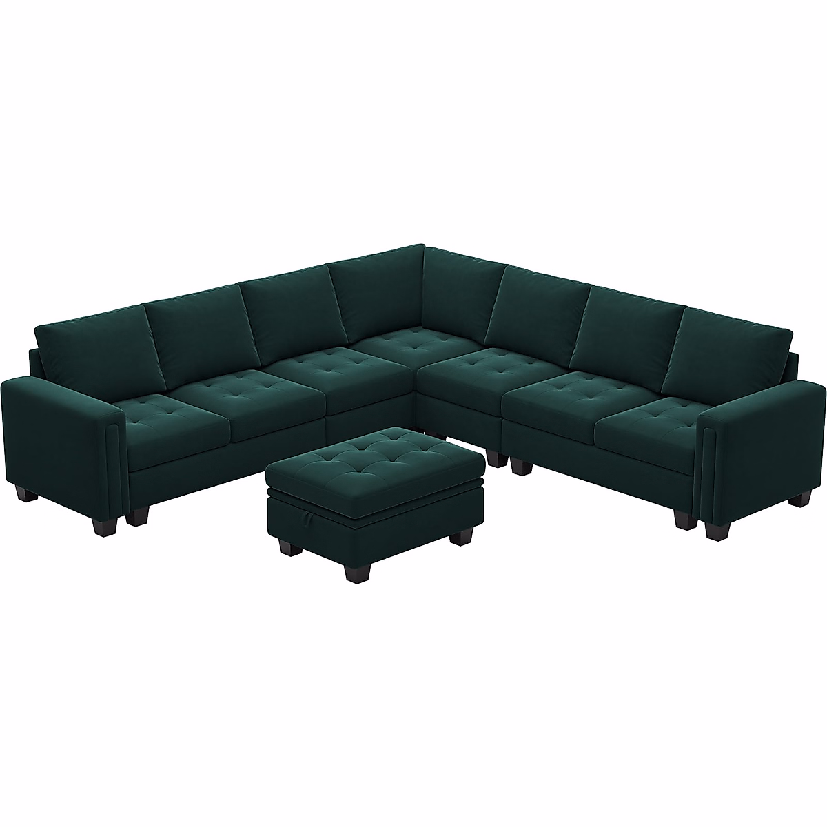 Belffin Convertible Velvet Modular Sectional Sofa Couch with Reversible Chaise L Shaped Sectional Couch with Storage Ottoman Living Room furniture Sofa Set Green