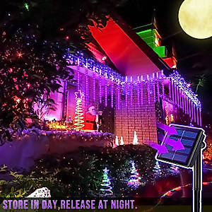 JMEXSUSS Purple Solar Christmas Lights Outdoor Waterproof, 8 Tube 144 LEDs Solar Meteor Shower Rain Lights, Solar Lights for Christmas Tree Halloween Patio Bush Holiday Party Decoration