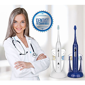 Pursonic S430 SmartSeries Electronic Power Rechargeable Sonic Toothbrush with 40,000 Strokes Per Minute, 12 Brush Heads Included (White)