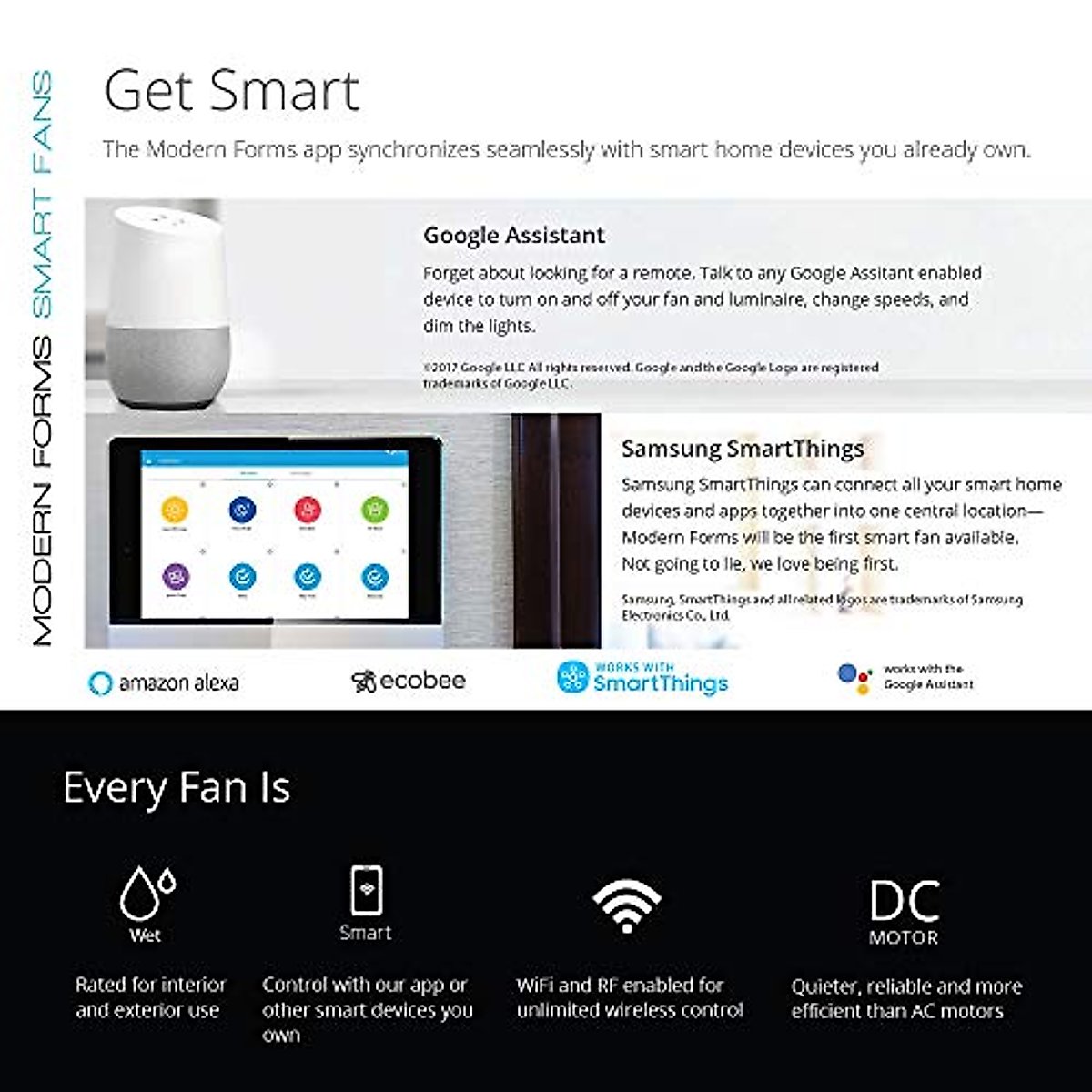 Vortex Smart Indoor and Outdoor 3-Blade Ceiling Fan 60in Gloss White with Remote Control works with Alexa, Google Assistant, Samsung Things, and iOS or Android App