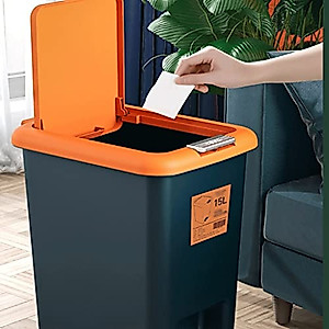 Trash bin Step-On Pedal Trash Can，Rectangular Spring Top Garbage Can with Lid，Large Plastic Garbage Bin for Bathroom Living Room Kitchen Reusable (Color : Orange)