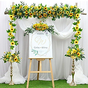 Whonline 8pcs 60ft Artificial Sunflower Garlands Silk Yellow Sunflower Vines with Green Leaves Sunflower Garland for Room Decor Party Decorations Wedding Arch Table Centerpiece Backdrop