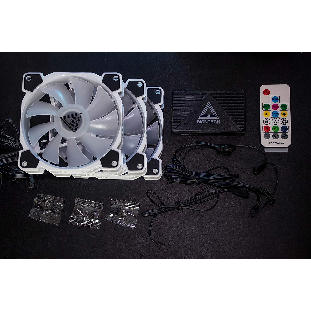 Montech Z3 PRO Addressable RGB 120mm Fan, 3 Pack with Lighting Controller, PWM Control for Computer Case, ARGB Remote Controller, Programmable Lighting Effects, White Fan Frame