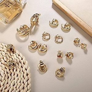 FIBO STEEL 8Pairs Gold Clip On Earrings for Women Chunky Clip on Hoop Earrings for Non Pierced Twist Knot Clip Earrings No Piercing Fake Earrings Set