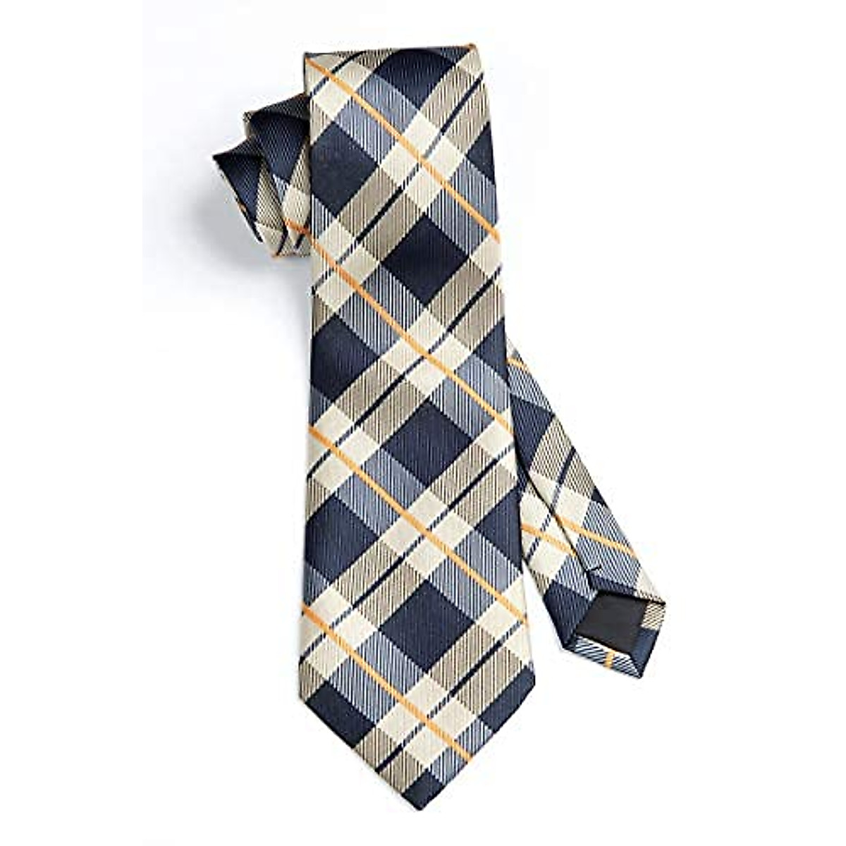 HISDERN Ties for Men Brown Plaid Tie Pocket Square Set Extra Long Mens Neckties and Handkerchief Formal Silk Checkered 63'' Necktie for Business