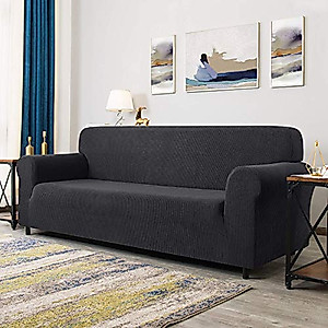 CHUN YI Stretch Loveseat Sofa Slipcover 1 Piece Couch Cover, 2 Seater Settee Coat Soft with Elastic Bottom, Checks Spandex Jacquard Fabric, Medium, Grey/Gray