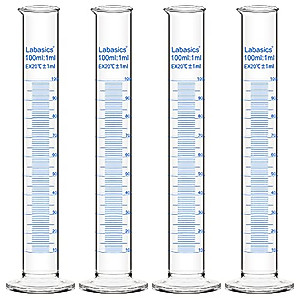 Labasics 4-Pack Borosilicate Glass 100 ml Heavy Wall Graduated Cylinder Measuring Cylinder