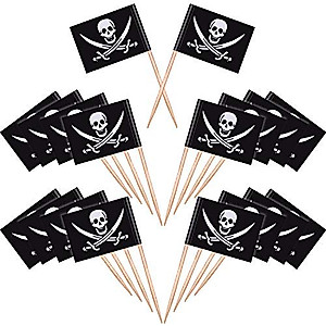 Blulu 100 Pieces Pirate Cocktail Toothpicks Flags Cake Toppers for Food, Appetizer, Cocktail, Cupcake Decoration for Kids Halloween Birthday Party Decorations (100)