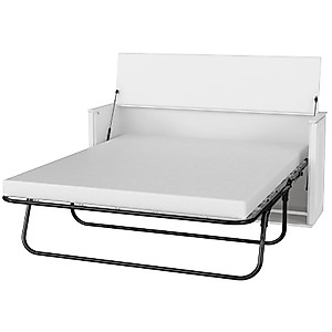 Leto Muro Orion Console Bed | Murphy Cabinet Bed Queen with Mattress Perfect for Guest Bed | Space-Saving Furniture Hide A Bed (White)