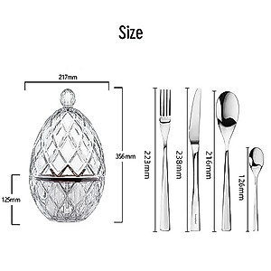 Silverware Set Gold Flatware 24-Piece for 6 Food-Grade Stainless Steel Tableware Cutlery Set Mirror Finished Utensil Sets for Home Restaurant Crystal Egg-Shaped Organizer Storage