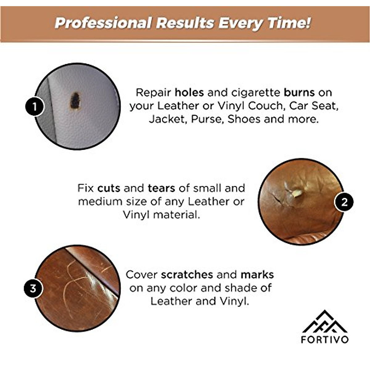 Leather and Vinyl Repair Kit - Furniture, Couch, Car Seats, Sofa, Jacket, Purse, Belt, Shoes | Genuine, Italian, Bonded, Bycast, PU, Pleather |No Heat Required | Repair & Restore