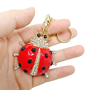 Honbay 1PCS Rhinestone Metal Ladybug Keychain Sparkling Crystal Ladybird Keyring Pendant Insects Key Chain Decoration in A Box for Bag Purse Wallet Handbags Backpack