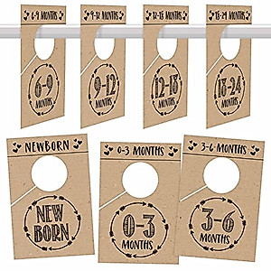 7 Rustic Baby Nursery Closet Organizer Dividers For Girls or Boys Clothing, Age Size Hanger Organization For Kid, Toddler, Infant, Newborn Clothes Must Have, Shower Registry Gift Supplies, 0-24 Months