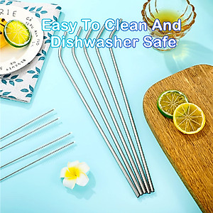 8 Pieces 14 Inch Stainless Steel Straws Long Drinking Straws for 100 oz Tumblers, Reusable Metal Drinking Straws Extra with 4 Pieces Cleaning Brush (Silver)