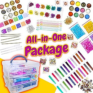 Catcrafter Resin Decoration Accessories Art Kit - All in One Package Resin Molds Silicone Kit Bundle Jewelry Making Supplies for Beginners with Dried Flowers Craft Glitter Nail Gems DIY