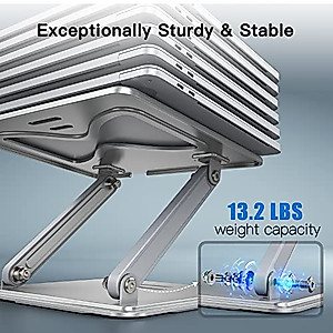 HUANUO Adjustable Laptop Stand for Desk, Computer Stand for Laptop, Laptop Stand Adjustable Height, Foldable Portable Laptop Riser Compatible with 10"-17" Laptops, Notebooks, Tablets, Silver