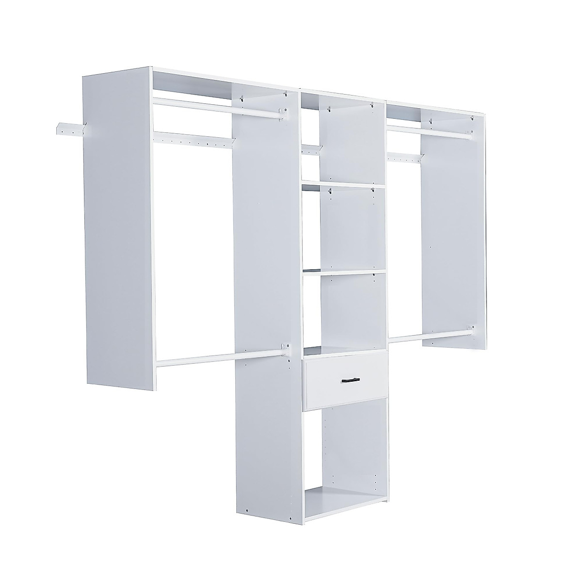 SOLRIG Wall Mounted Closet System, with Hanging Rod and All Hardware Kits, Large Garment Rack Shelves and One Drawer, Need to be Assembled, MDF with White Color for Bedroom and Closet