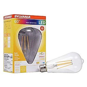SYLVANIA LED Filament Light Bulb, ST19 Edison, 60W Equivalent, Efficient 8.5W, 13 Year, Dimmable, 800 Lumen, Clear Finish, 2700K, Soft White - 1 Pack (40255)