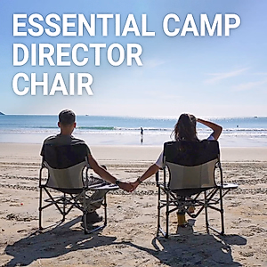 KingCamp Portable Director Camping Folding Chair Hard Arm with Handle and Side Table Support 300 lbs Perfect for Beach Sunbathing Backyard Outdoor Use, One Size, Black/Mediumgrey-2 Pack