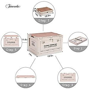 Funcode folding storage box with Wooden cover,for camping,car storage, home sorting. (khaki)