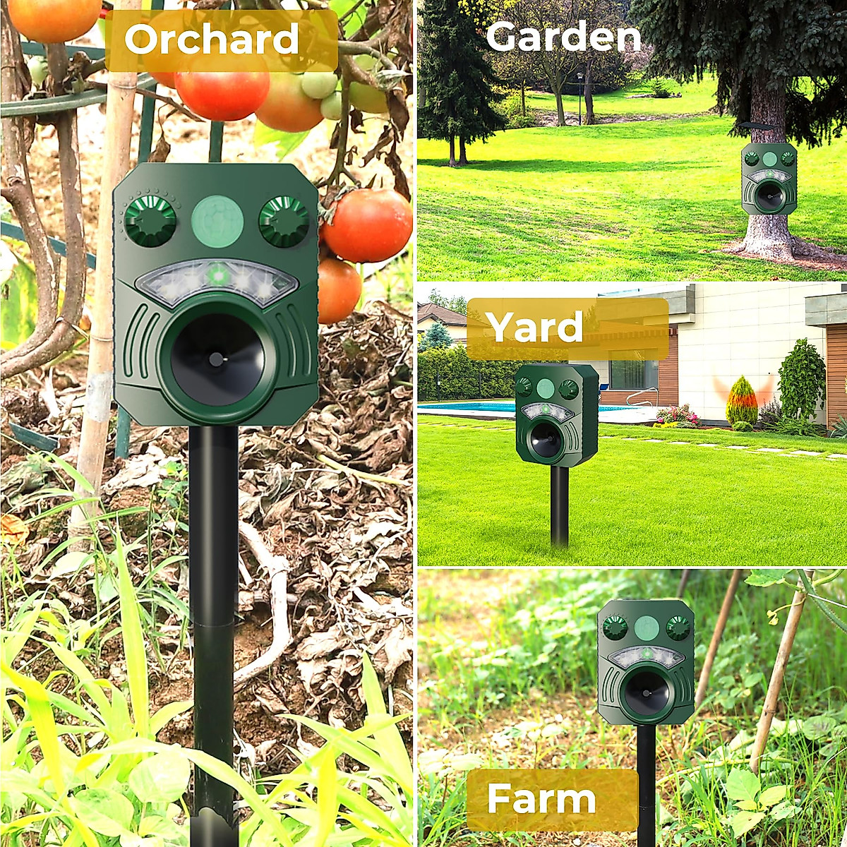 Ultrasonic Animal Repellent Solar Deer Deterrent Squirrel Repeller Outdoor Repel Raccoon Fox Rabbit Dog Cat with Motion Sensor and Flashing Light Waterproof 2 Pack