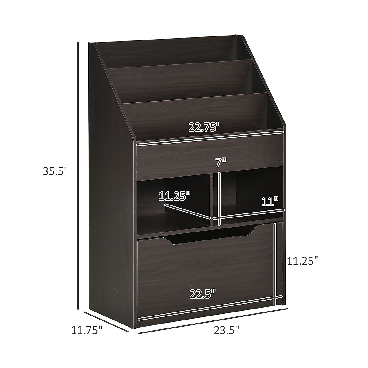 HOMCOM Kids Bookcase Multi-Shelf Rack Organizer with Storage Drawer for Books, Playroom, Brown