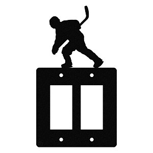Hockey Double Gang Light Switch Wall Plate (Double Rocker (GFCI), Black)