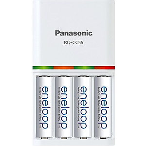 Eneloop Panasonic BK-3MCCA12FA AA 2100 Cycle Ni-MH Pre-Charged Rechargeable Batteries & BQ-CC55SBA Advanced Individual Battery 3 Hour Quick Charger with 4 LED Charge Indicator Lights, White