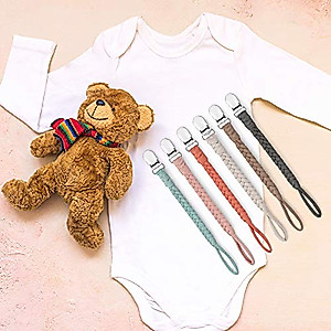 Pacifier Clip for Boys and Girls, Handmade Braided Cotton Baby Pacifier Holder Leash Smoother Clip Fits All Pacifiers Modern Unisex Baby Shower Set 6 Pack