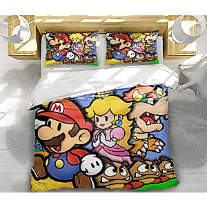 NICHIYOBI Redcap Beard Plumber Bros Game Movie Duvet Cover Set 3D Bedding Comforter Cover 3 Pcs (1 Duvet Cover+2 Pillowcases) Bedding Set (07,Queen-90x90in+20x30in*2)