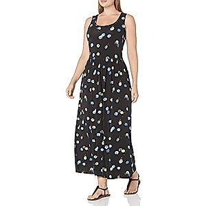 Amazon Essentials Women's Tank Waisted Maxi Dress (Available in Plus Size), Black Graphic, 3X