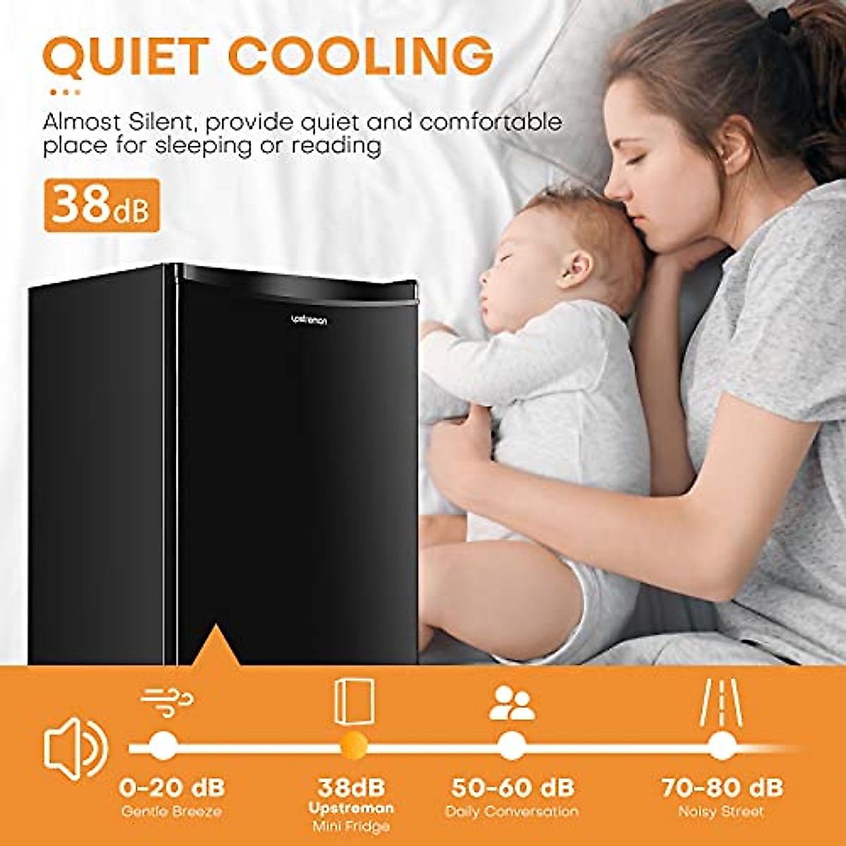 Upstreman 3.2 Cu.Ft Mini Fridge with Freezer, Single Door Mini Fridge, Adjustable Thermostat, Mini Refrigerator for Dorm, Office, Bedroom, Black-BR321