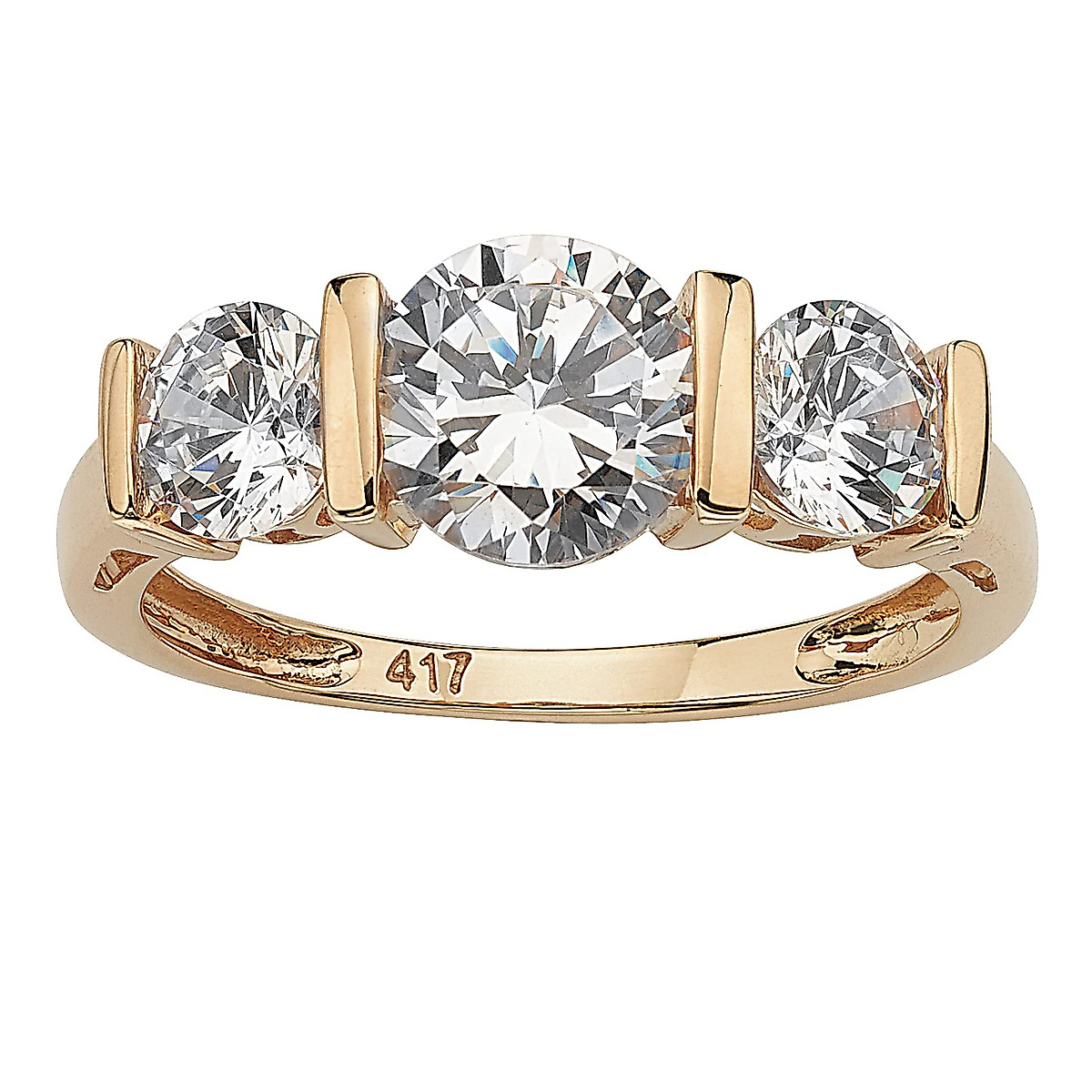 PalmBeach 10K White or Yellow Gold Solid Round Cubic Zirconia 3 Stone Bridal Ring Size 8