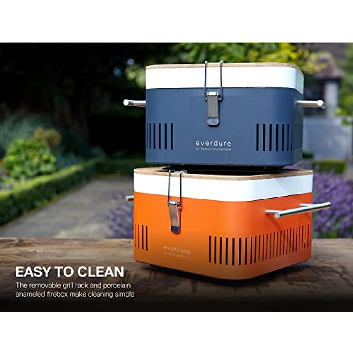 Everdure CUBE Portable Charcoal Grill, Tabletop BBQ, Perfect Tailgate, Beach, Patio, or Camping Grill, Lightweight & Compact Small Grill with Preparation Board & Food Storage Tray, Graphite