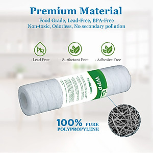 VEGEBE 10 Micron String Wound Whole House Water Filter 10" x 2.5", 10-inch Universal Sediment Pre-Filters for Well Water, Replacement Cartridge for FXWSC, CW-F, CW-MF, 1SS, W5W, AO-WH-PRE-R2, 6-Pack