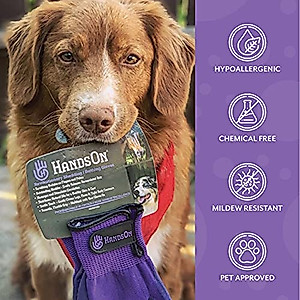 Handson Pet Grooming Gloves - Patented #1 Ranked, Award Winning Shedding, Bathing, & Hair Remover Gloves - Gentle Brush for Cats, Dogs, and Horses (Mono-Green, Medium) 1 Pair