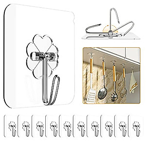 probebi Adhesive Hooks for Hanging Heavy Duty - 12 Pack Wall 13lb(Max) Sticky Waterproof Wall Hangers Without Nails For Kitchen, Bathroom, Indoor Use for Home & Office