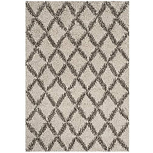 SAFAVIEH Hudson Shag Collection 5'1" x 7'6" Ivory/Grey SGH333A Moroccan Trellis Non-Shedding Living Room Bedroom Dining Room Entryway Plush 2-inch Thick Area Rug