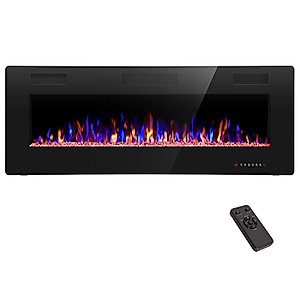 ZAFRO Electric Fireplace 50'' with Remote Control, Recessed Wall Mounted Electric Fireplace with Adjustable 12-Color Flame Brightness & Speed