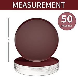 DYLIVeS 50 Count 7 inch Burgundy Paper Plates, Maroon Disposable Party Dessert Plates Flat Plates Round Food Serving Trays Platter, Birthday Party Supplies for Appetizers, Cake, Graduation, Holiday