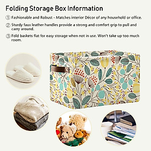 Flowers Square Storage Basket Yellow Floral Storage Bins Canvas Storage Organizer Closet Shelf Organizer for Home Office, 2 Pc