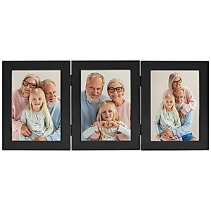 Frametory 5x7 Triple Picture Frames, Trifold Photos Frame Collage, Hinged Picture Frames with Glass Front Tabletop Display (Black, 1 Pack)