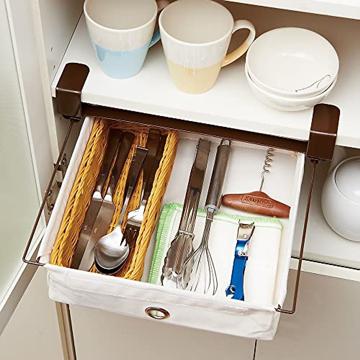 Aimedia Under-Desk Storage Box Under Desk Mounting Table Retrofit Drawers Space Can Be Installed Utilizes Gaps! Slide Box, Alloy Steel, Beige